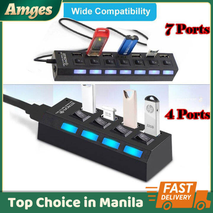 4 Ports 3.0 USB Hub High Speed 2.0 Hub 7 Ports Powered Splitter With ...