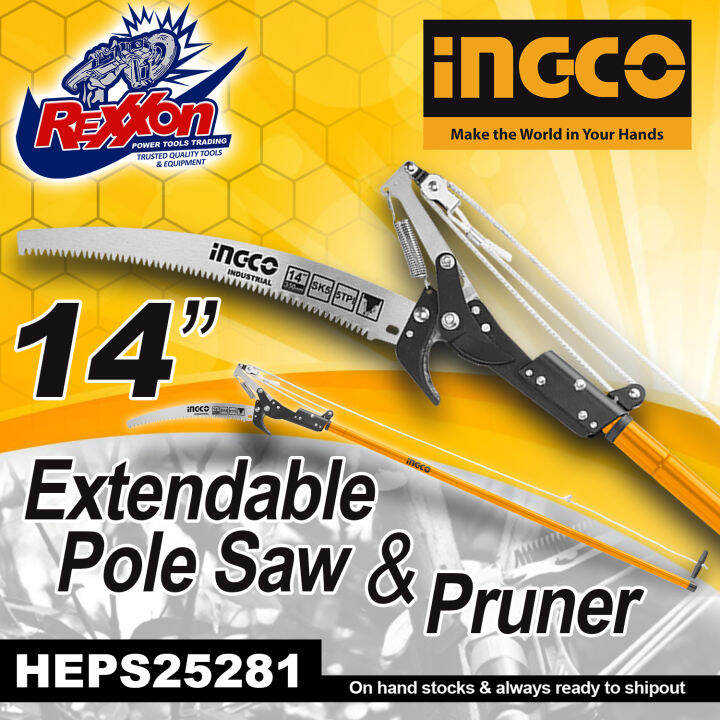 INGCO INDUSTRIAL 14" 350mm Extendable Pole Saw & Pruner HEPS25281 ...