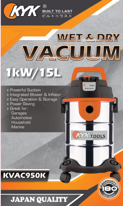 KYK WET & DRY VACUUM CLEANER STAINLESS BODY 15L KVAC950K (AUTHENTIC ...