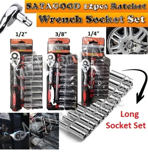 SATAGOOD 12PCS SET RATCHET WRENCH SOCKET SET 1/2", 3/8" & 1/4" / ALAT ...