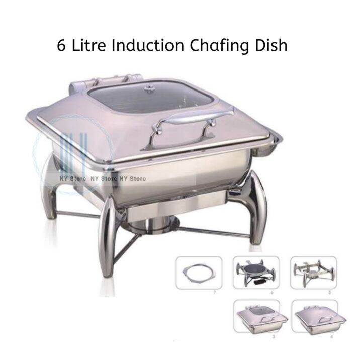 Induction Chafing Dish 6L Food Warmers Serveware with Square Glass Lid ...