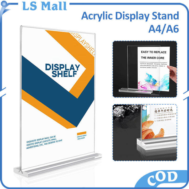 A4/A6 Acrylic Menu Display Stand Double Side Clear Desk Display T Shape ...