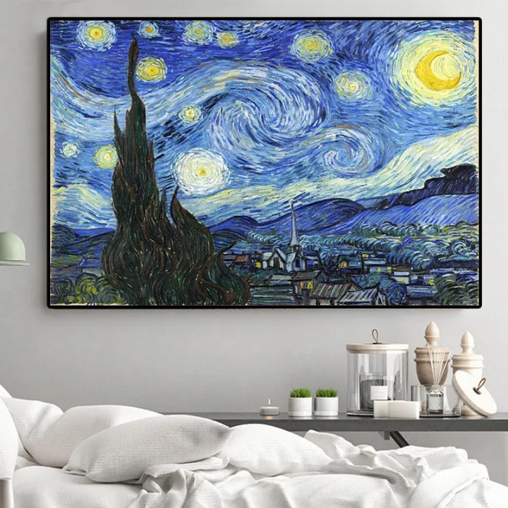 Impressionist Van Gogh Starry Night Painting Reproduction on Canvas ...