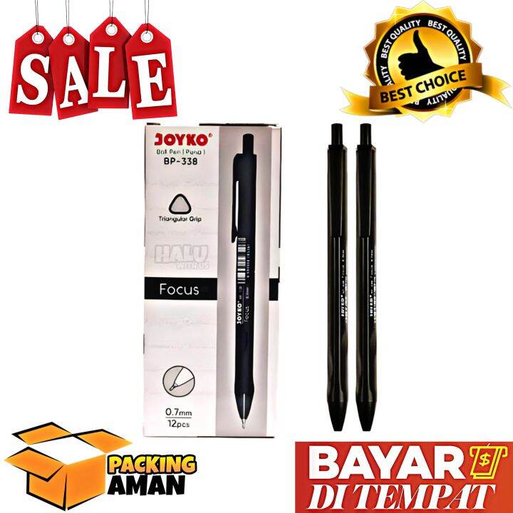 (BISA COD) PROMO 12 Pcs Ball Pen Pulpen Pena Joyko BP-338 Focus 0.7 mm ...