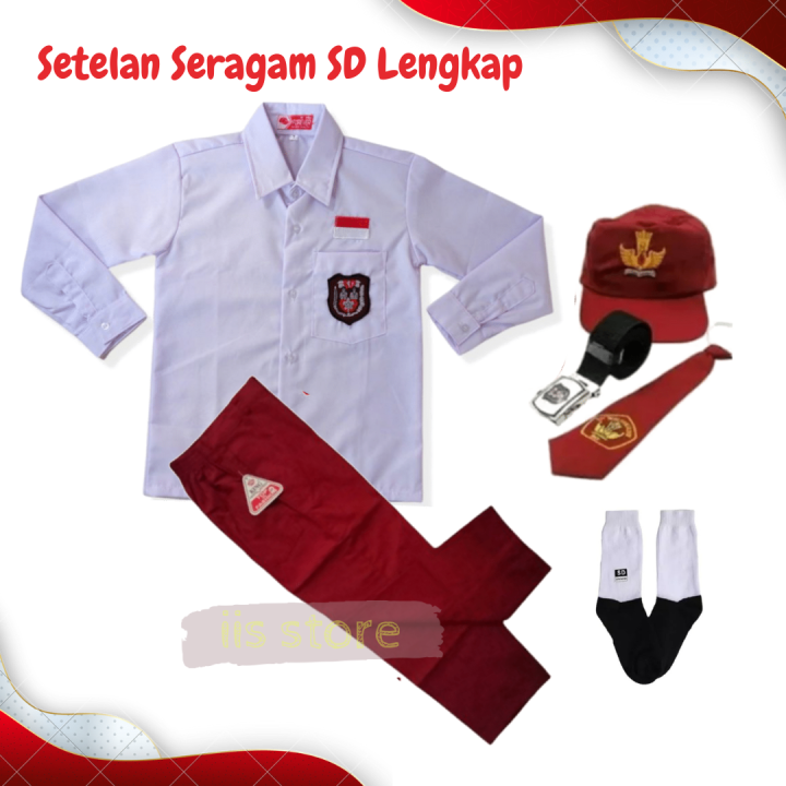 Setelan Seragam Merah Putih SD Panjang Bahan Oxford Tebal Ready Kelas 1 ...