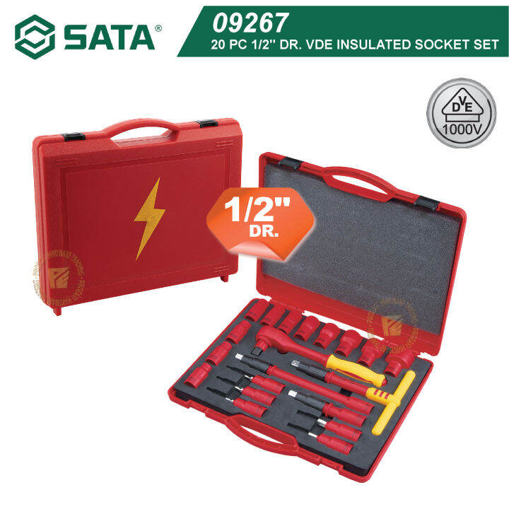 SATA [ 09267 ] 20Pc 1/2" Dr. VDE Insulated Socket Set / Ratchet Wrench ...