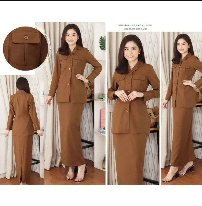 Blazer PNS ASN Seragam PNS Pemda Baju Dinas Setelan Jas PDH Wanita - 7005 Coklat Tua Gelap Pemda ...