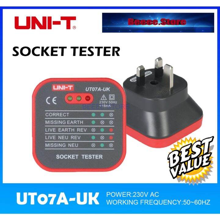UNI-T UT07A-UK Outlet Socket Testers Pro Detector EU UK Plug RCD ...