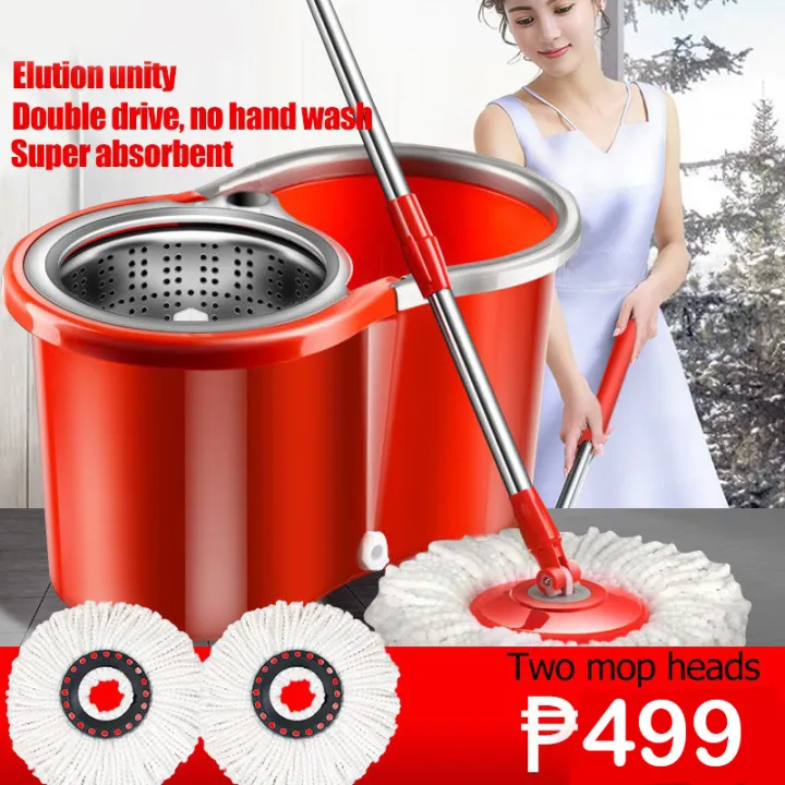 mop Spin mop Stainless steel spiral barrel Lazy hand-washing push-type rotating mop Elute in one ...