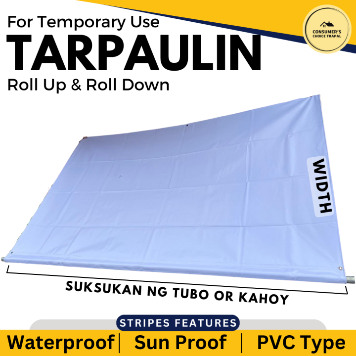 6x7ft White Tarpaulin Roll Up and Roll Down With Nylon Rope Waterproof & Sunproof Trapal Lona ...