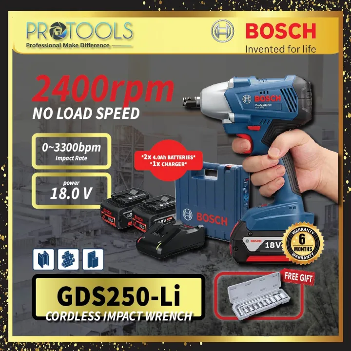 Bosch 18V GDS250-LI 18Volt Cordless Impact Wrench GDS250 FOC SOCKET SET ...