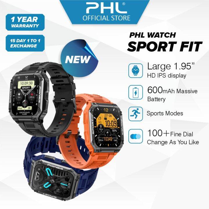 PHL WATCH SPORT FIT With 600mAh Massive Battery &1.95” HD IPS display (Bluetooth Call) | Lazada