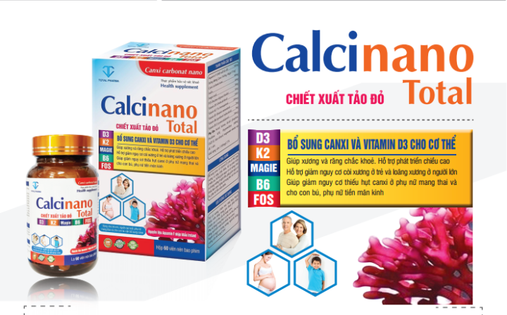 Viên uống CALCINANO TOTAL tảo biển đỏ - bổ sung canxi và vitamin D3 cho cơ thể- Hộp 60 viên ...