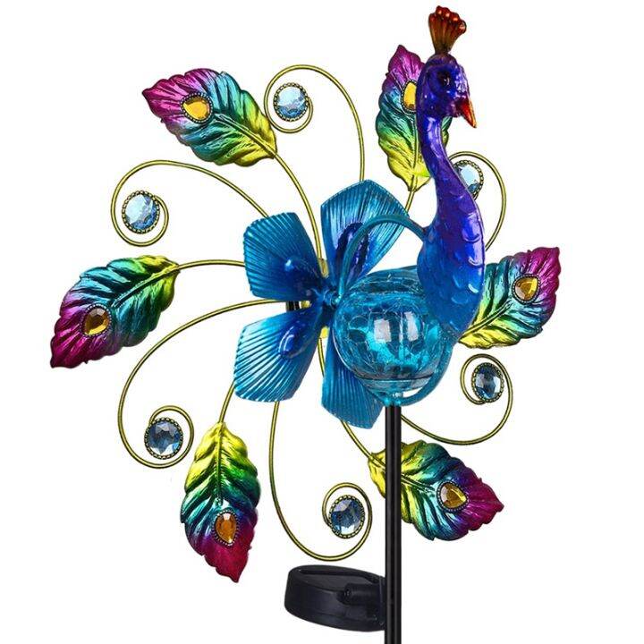 35 Inch Solar Peacock Wind Spinner Outdoor Metal Kinetic Wind Spinners ...