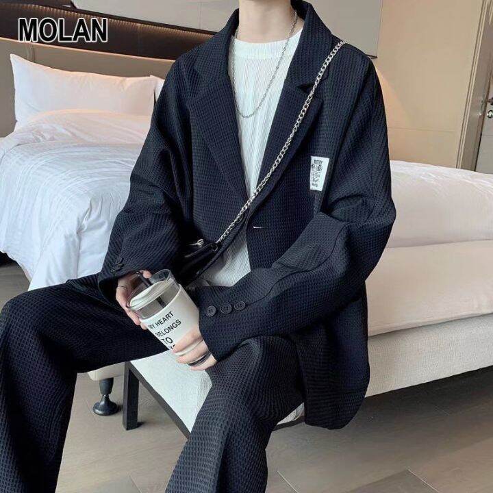 MOLAN สื้อแจ็คเก็ตแขนยาวผู้ชายชุดสูทผู้ชายเสื้อโค้ตพรีเมียมสีทึบเทรนด์ ...