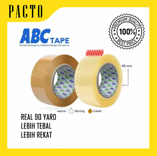 Lakban Bening Cokelat ABC Tape 90 yard 45 Micron 45mm 48mm SATUAN PCS ...