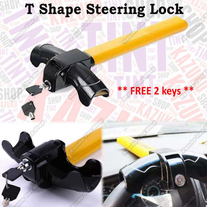 FREE 2 Keys 🔐 Universal T Shape Steering Lock Anti Theft Car Vehicle ...