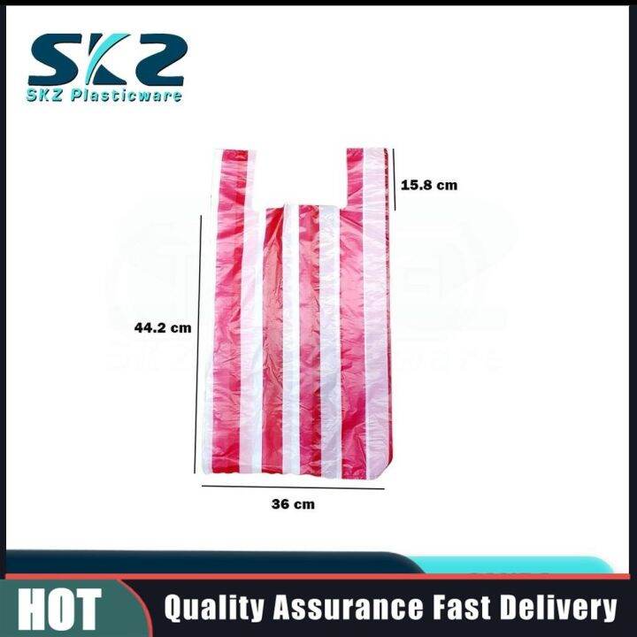 SKZ STRIPE PLASTIC SANDO BAG WHITE/RED PACK BY 50'S | Lazada PH