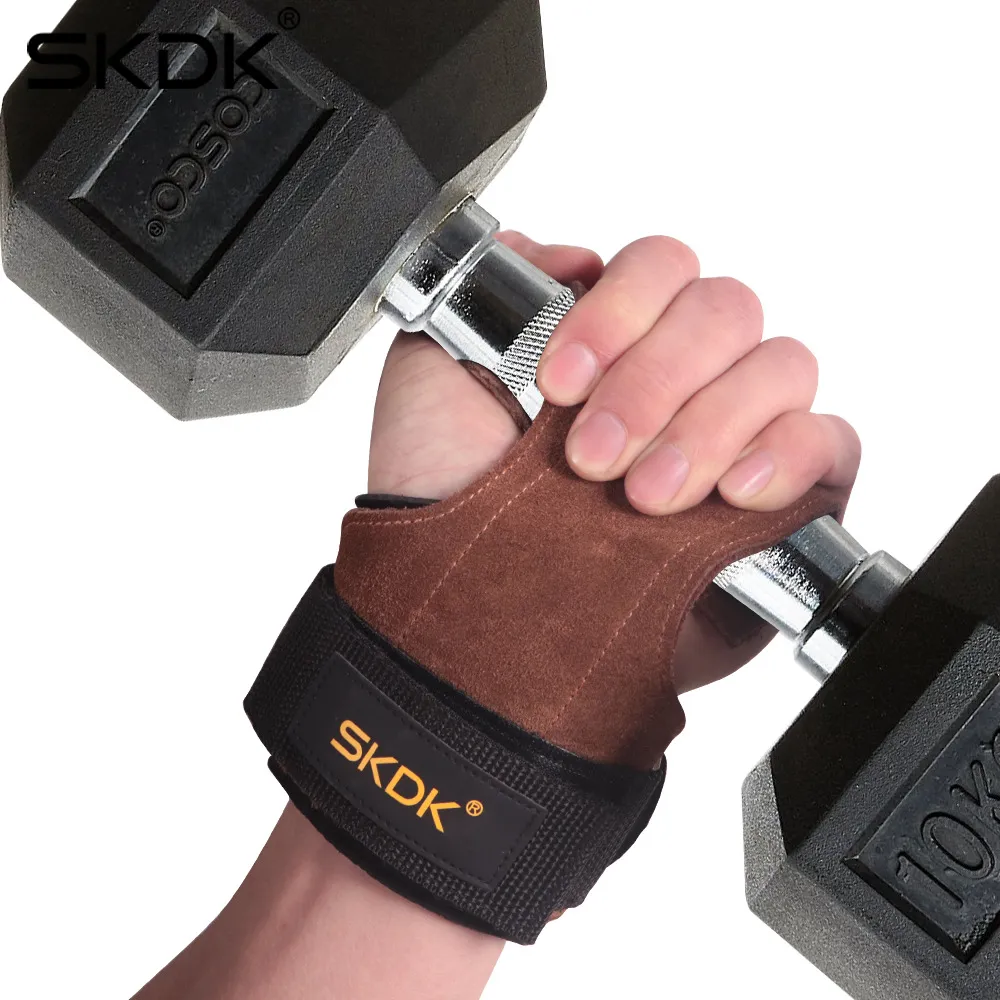 ถุงมือฟิตเนส STRAPS Leather Grip pads & Strap SKDK หนังกลับ สแต๊ป หนัง ...