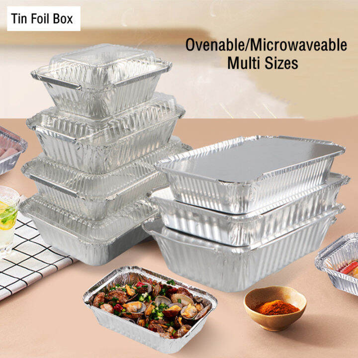 5pcs Aluminum Tray Pan With Lid Tin Foil Lunch Box Tin Food Container ...