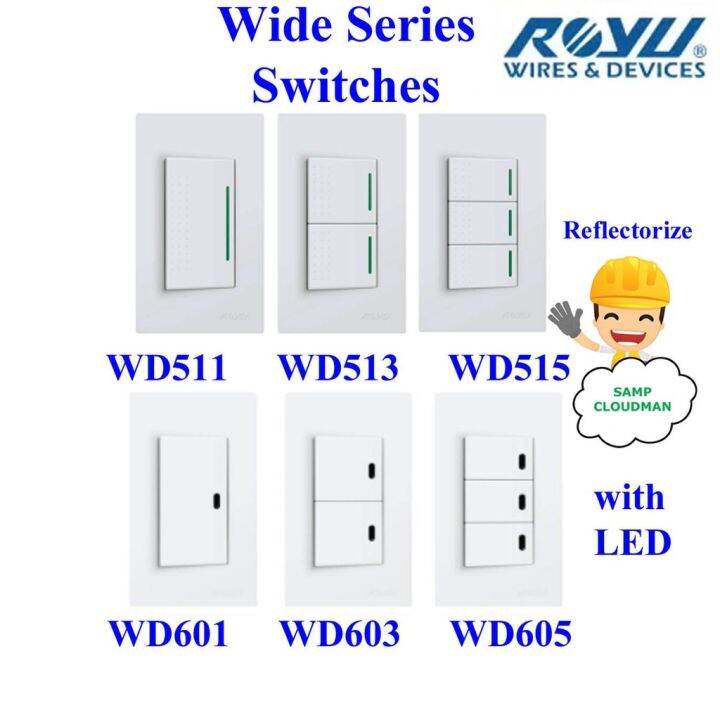 Royu Wide Series Switch with Plate 1 2 3 Gang WD511 WD513 WD515 WD601 ...