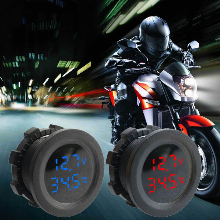 👍Car Round LED Temperature Voltmeter Temperature Sensor Digital ...