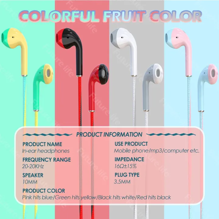 New Style Color Block Earphones In Ear Wired Earphones 3.5mm Stereo ...