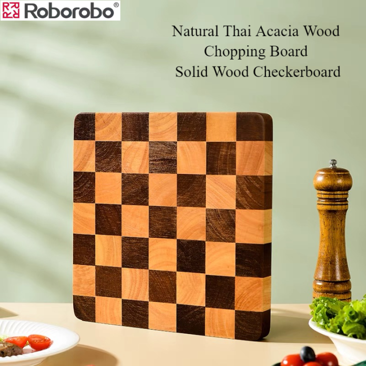 Roborobo Natural Thai Acacia Wood Chessboard Chopping Board Steak Plate ...