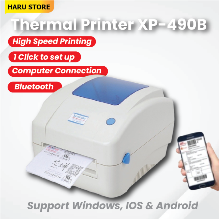 XPrinter XP-490B Bluetooth Thermal Printer 3pin Plug Shipment Waybill Barcode Label Sticker ...