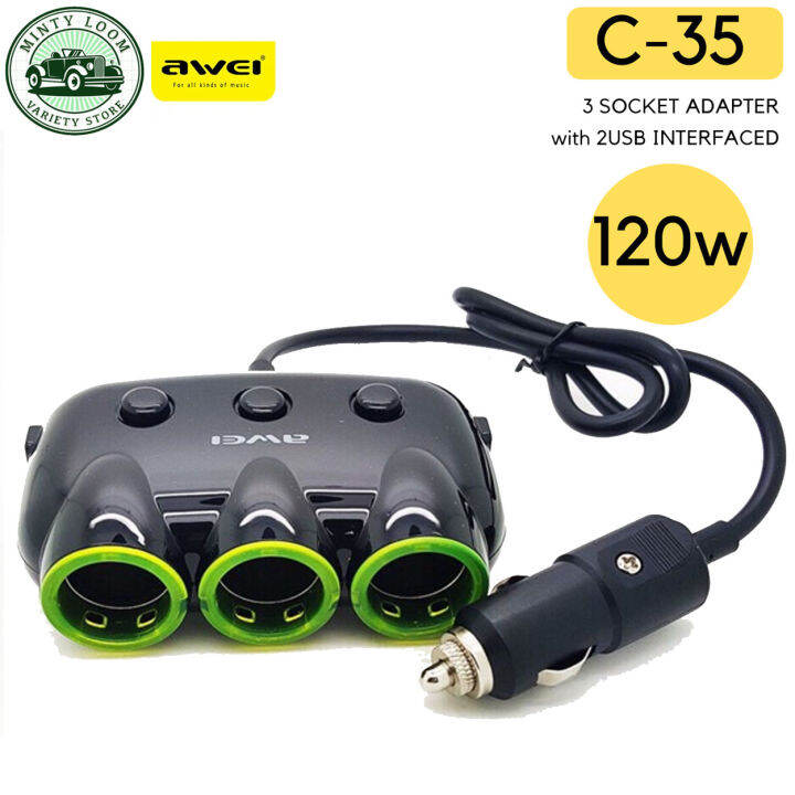 Awei C35 3 Way Charger Socket Splitter 120W Car Charger Cigarette ...
