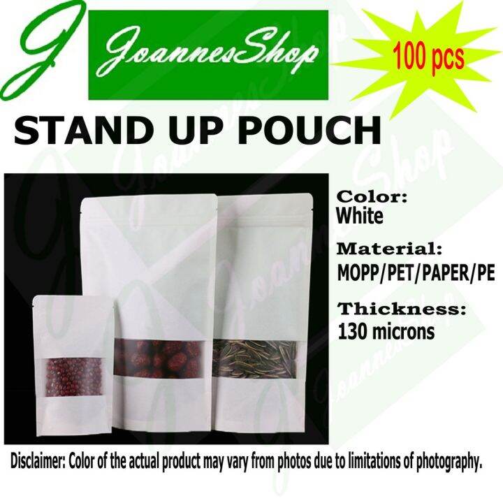 100 PCS White standing pouch with rectangular window with resealable ...