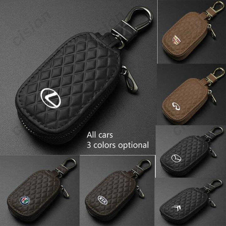 Diamond Grain Leather Remote Flip Car Key Case Cover FOB Keychain Bag ...