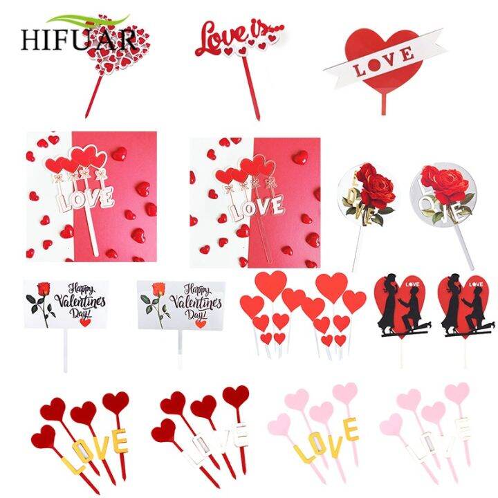 HIFUAR Cake Topper Love You Golden Acrylic Love Shape Red Cake Topper ...