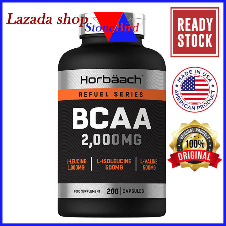 Horbaach BCAA 2000mg 200 Capsules with L-Leucine, L-Isoleucine & L ...