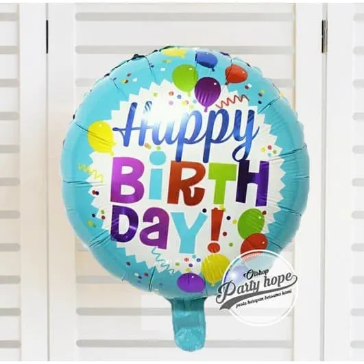 balon foil HBD bulat biru / balon HBD motif balon / balon hbd biru ...