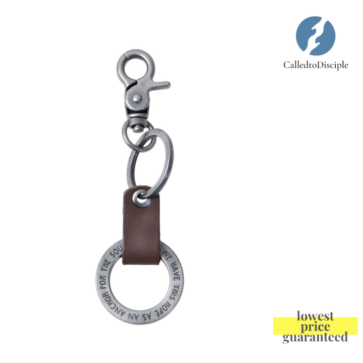 Hope As An Anchor Stamped Key Ring with Brown Genuine Leather Loop ...