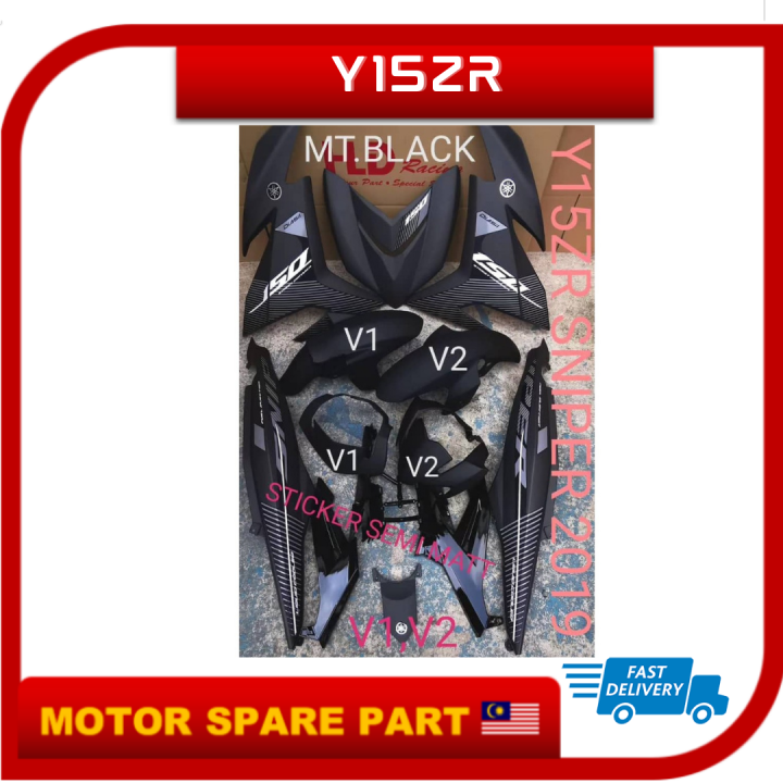 YAMAHA Y15ZR V1 / V2 SNIPER 2019 MATT BLACK HITAM SEBAM COVERSET COVER SET BODY COVER SHOOT SHOT ...