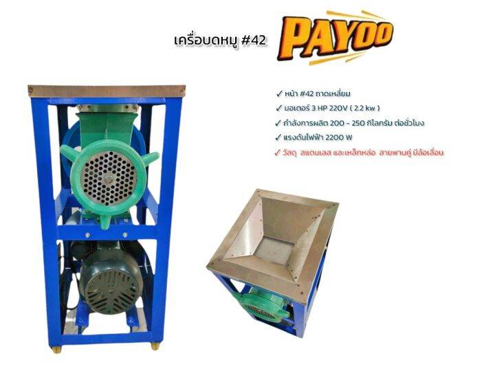 เครื่องบดเนื้อ PAYOO ถาดเหลี่ยม #42 พร้อมมอเตอร์ (04-0915) | Lazada.co.th