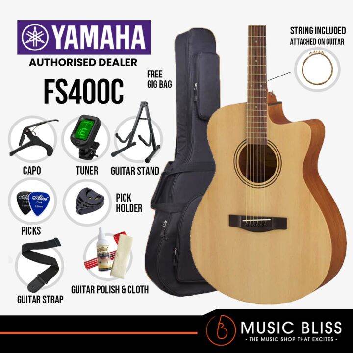 Yamaha FS400C Cutaway Acoustic Guitar - Natural Satin / Smoky Black (FS ...