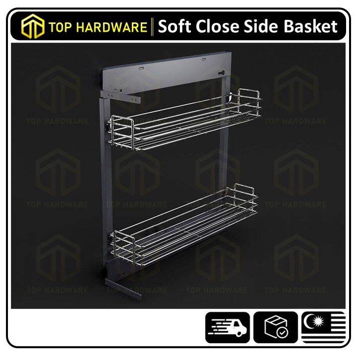 TOP🇲🇾 150/200/300mm Soft Closing Slide Side Pull Out Basket Side Basket ...