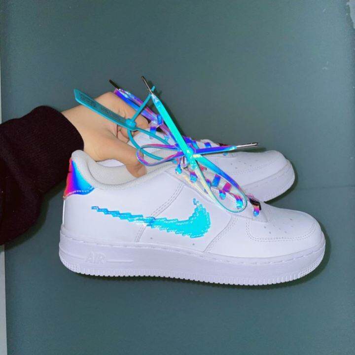 Adapted to NikeAirForce1LV8GS rainbow pixel white laser female tide ...