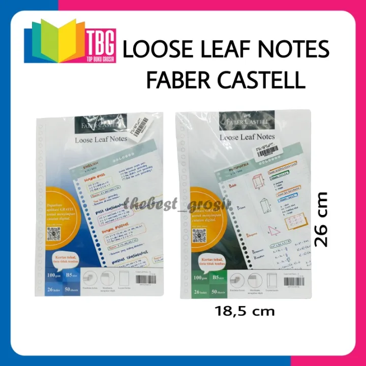1 PAK (50 LEMBAR) LOOSE LEAF NOTES B5 50 LBR FABER CASTELL / KERTAS ISI ...