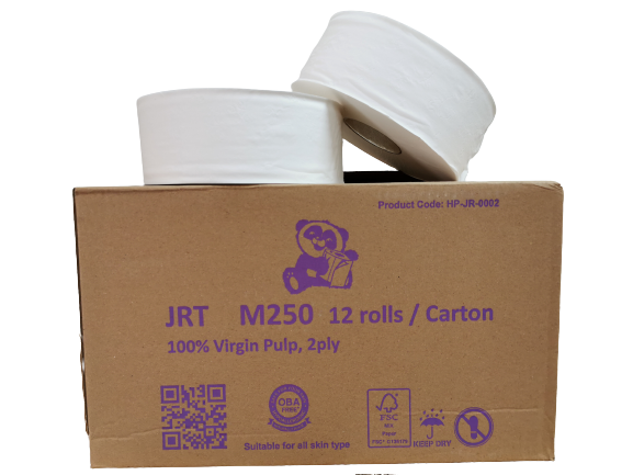 Jumbo Toilet Rolls [12 Rolls per Box] 2 ply x 250M x 12 *100% Pure Pulp ...