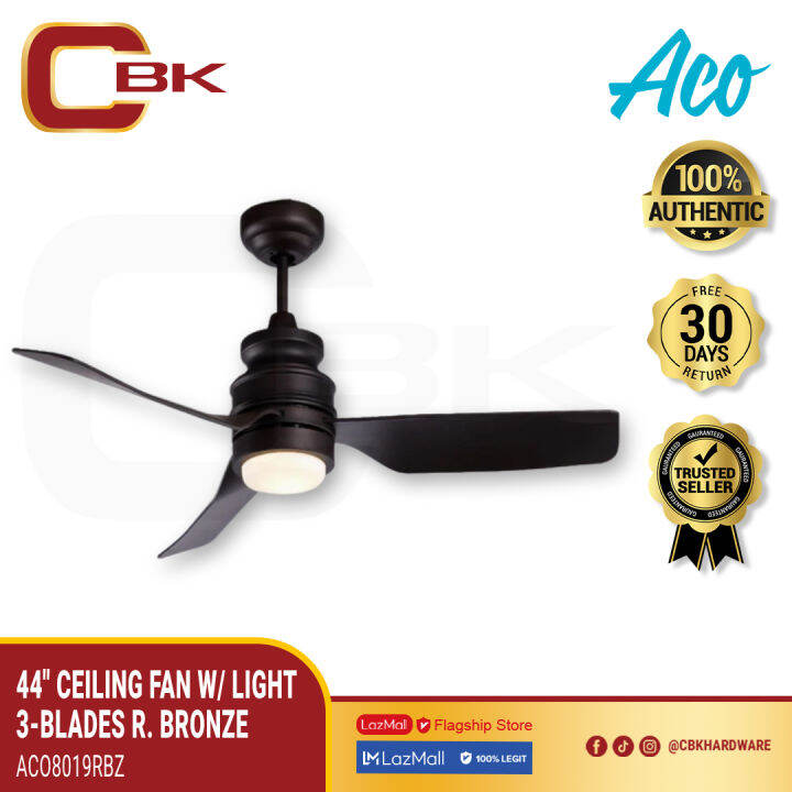 ACO ACO8019RBZ CEILING FAN W/ LIGHT 3-BLD 44" RUBBED BRONZE-WITH REMOTE ...