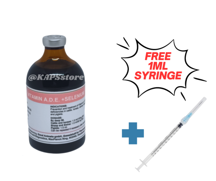 VITAMIN ADE + SELENIUM| INJECTION 100ml | FOR ANIMALS | 100ml plus 1ml ...