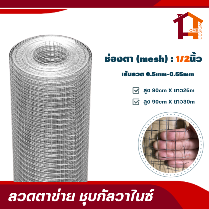 ถูกที่สุด(ม้วน25-30 เมตร) ตา1/2นิ้ว ลวดตาข่ายสี่เหลี่ยมชุบกัลวาไนซ์(สูง ...