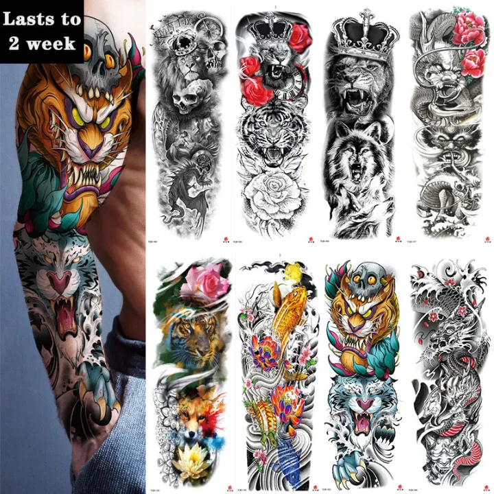 【Lasts to 15 Days】Big Size Full Arm Tattoo Sticker 3D Magic Tattoo ...