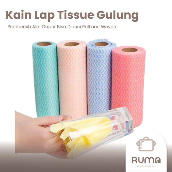 Kain Lap Tissue Gulung Dapur Dapat Dicuci Reusable Pembersih Cuci ...