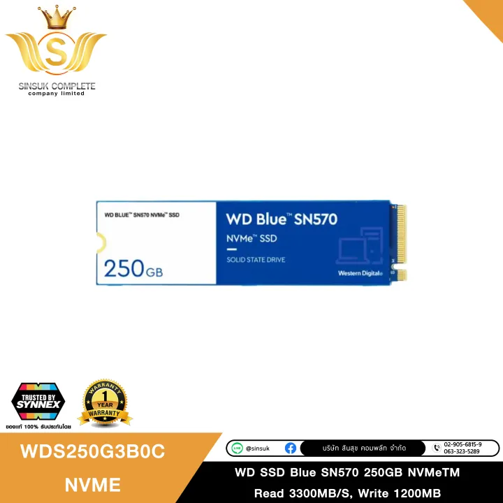 WD SSD Blue SN570 250GB NVMeTM Read 3300MB/S, Write 1200MB/S, 5YEAR ...
