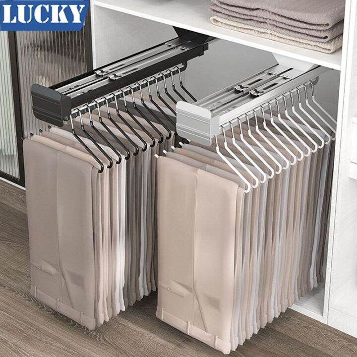Wardrobe top-mounted pull-out trouser rack retractable slide rail ... Wardrobe top-mounted pull-out trouser rack retractable slide rail ...